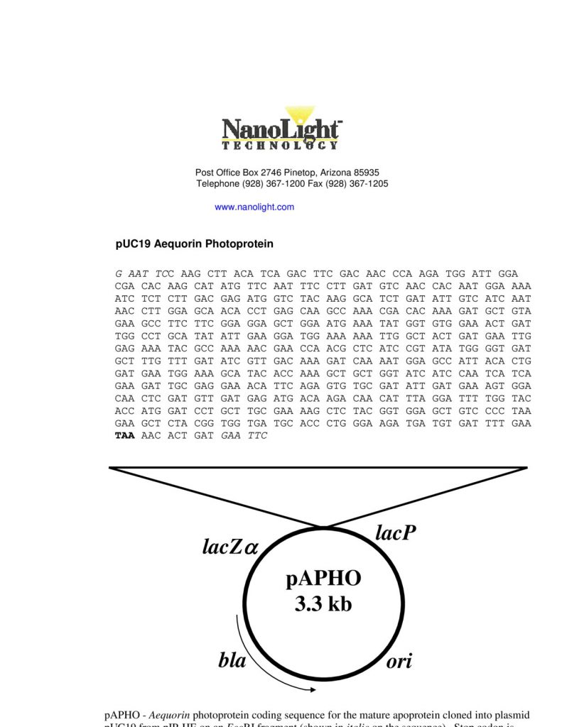 pUC19 Aequorin Photoprotein