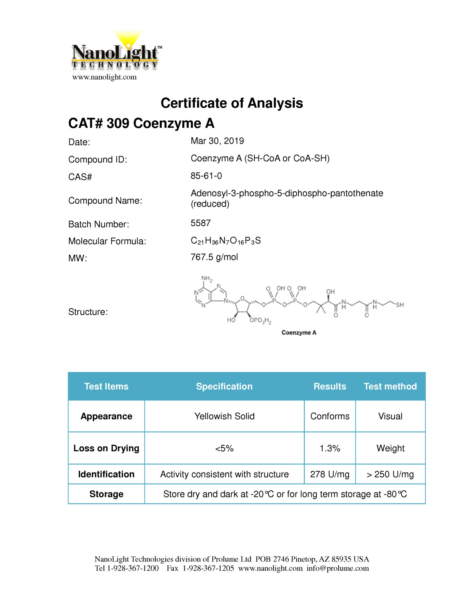 Coenzyme A, free acid