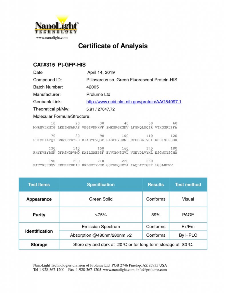 Ptilosarcus Green Fluorescent protein